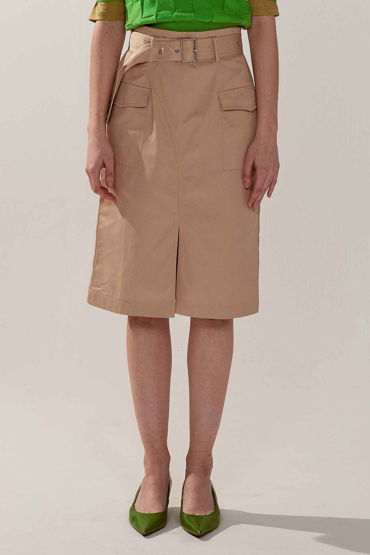 立體縫線雙口袋及膝裙(附腰帶) | JZNANA時尚購物集合