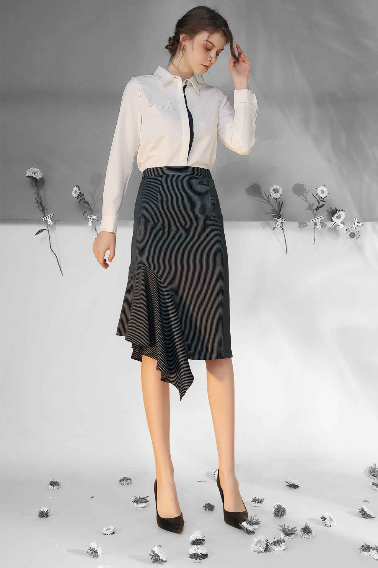 絲光條紋長裙 | JZNANA時尚購物集合