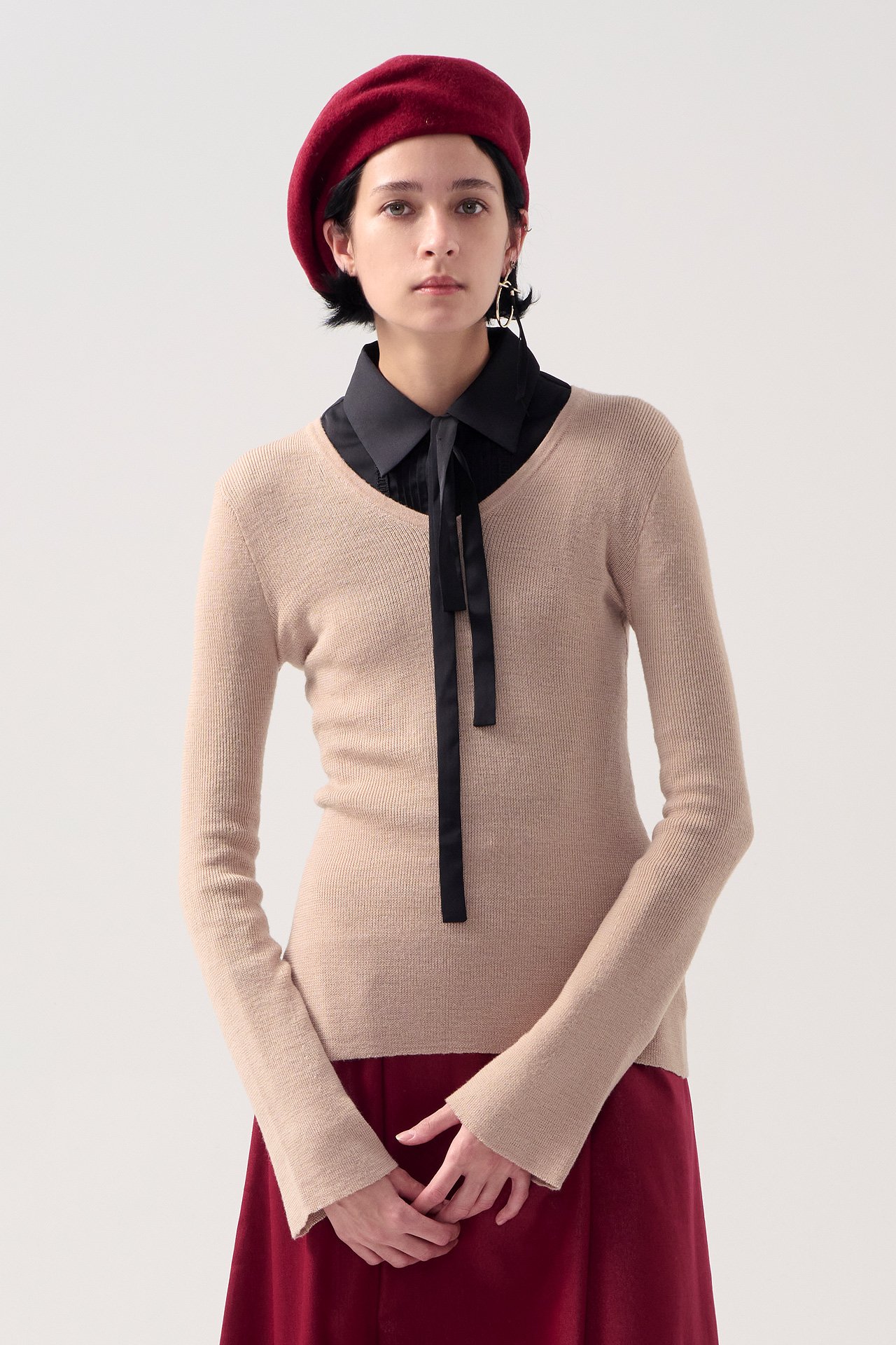 喇叭袖V領針織毛衣 | JZNANA時尚購物集合